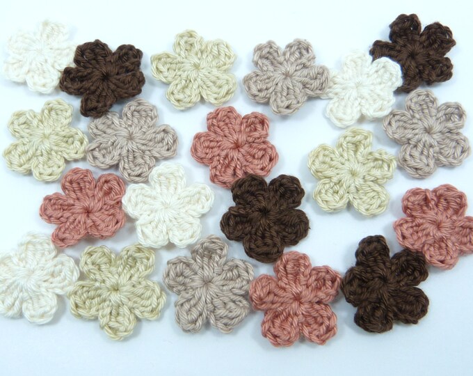 Crochet Applique, Crochet Flowers, 20 Small Applique Flowers Cardmaking ...