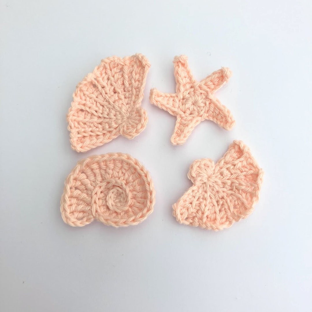 Handmade, Sew on Patches, Crochet Applique, 4 Pale Peach Crochet Shells ...