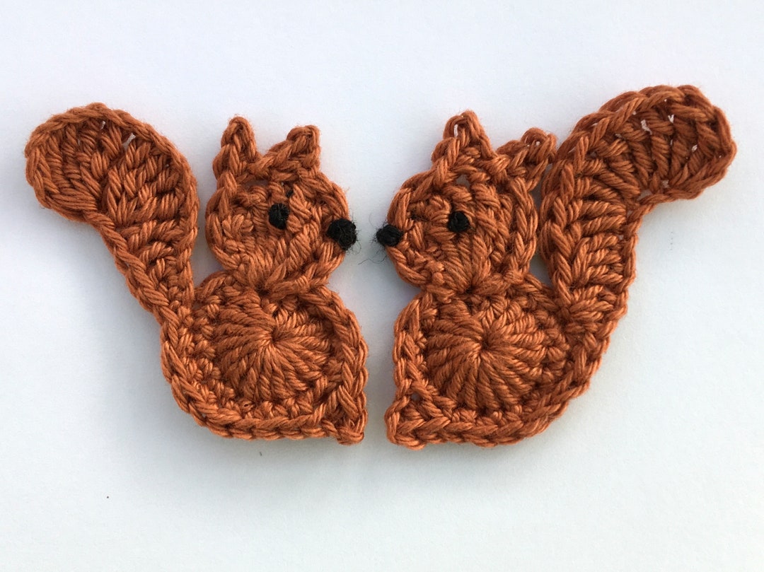Crochet Applique, 2 Large Rust Applique Squirrels, Cardmaking, Scrapbooking, Appliques, Craft ...