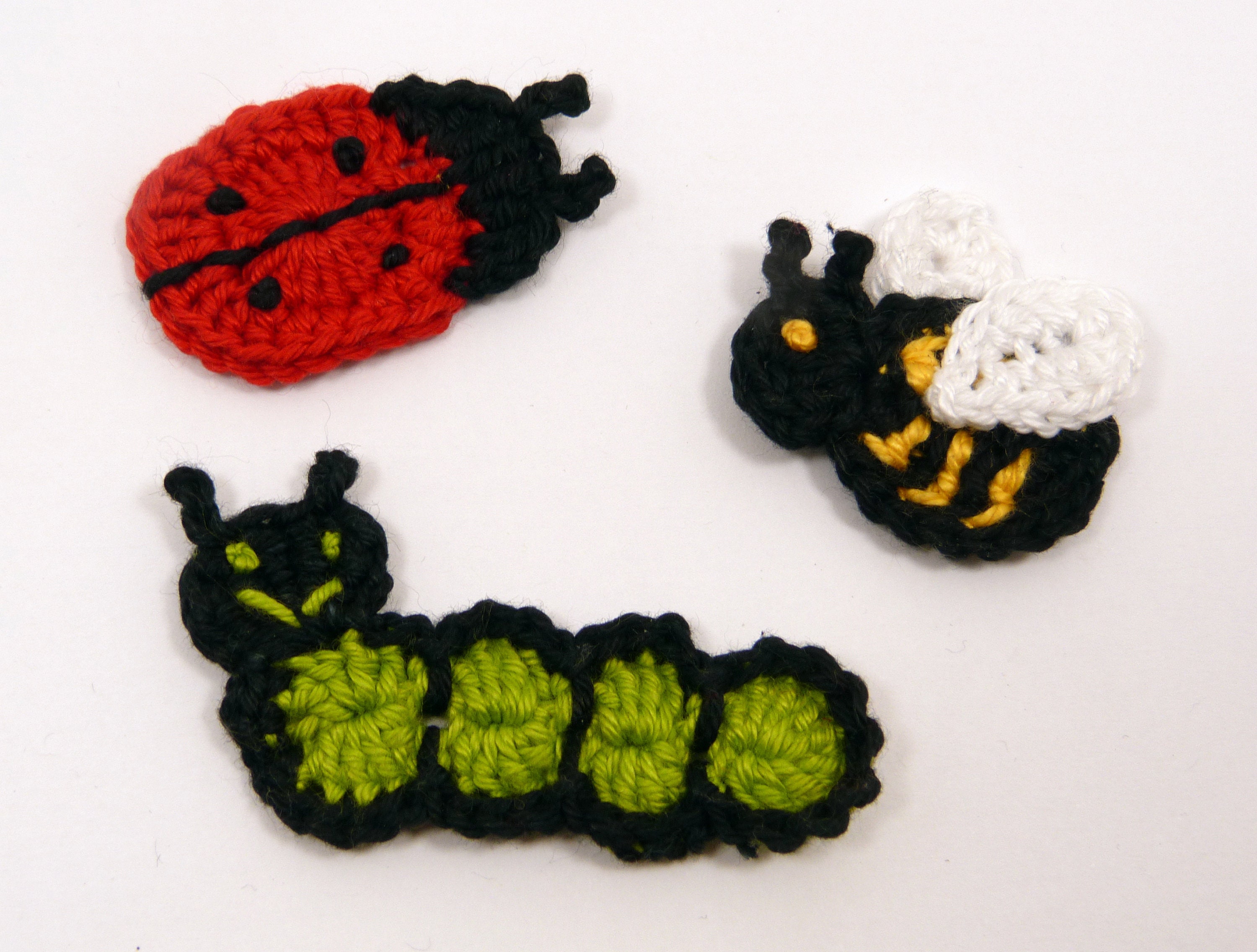 Crochet Insects, Crochet Applique, 3 Applique Insects, Cardmaking ...