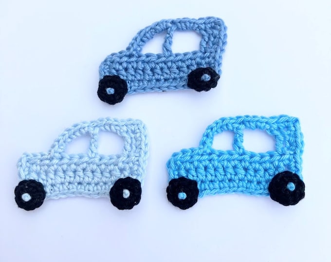 Applique Cars, Crochet Applique, 3 Small Crochet Cars, Cardmaking ...
