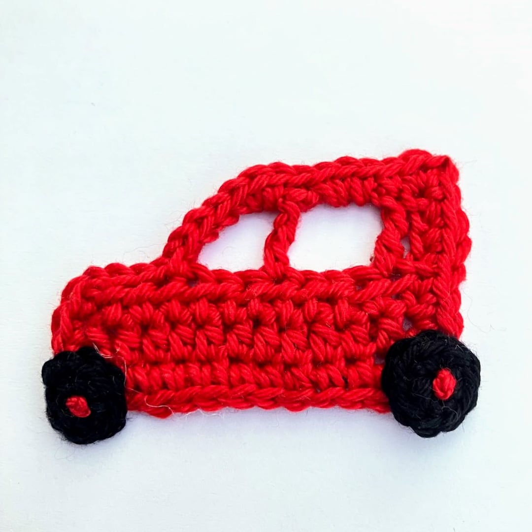 Crochet Applique, Crochet Car, 1 Large Red Applique Car, Cardmaking ...