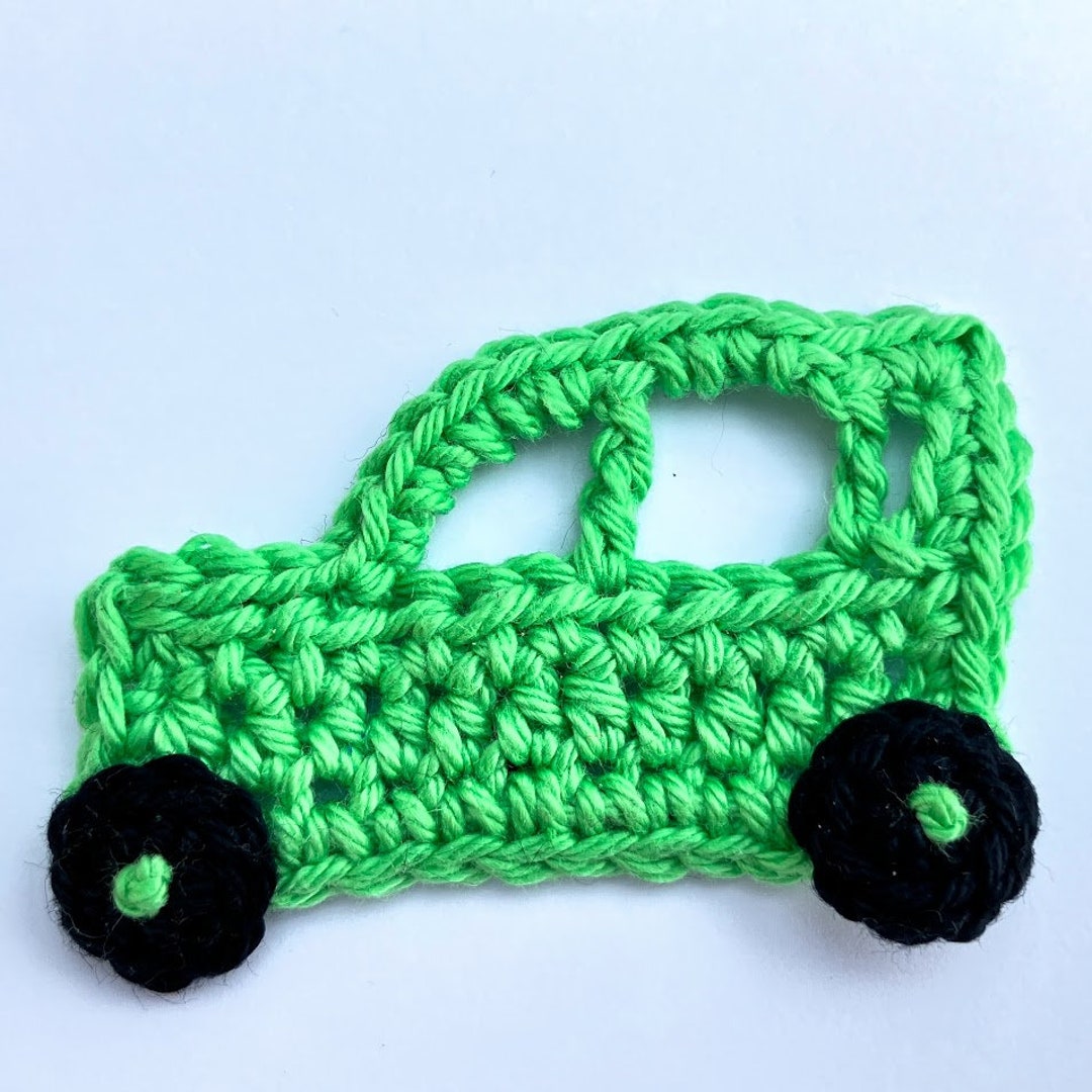 Crochet Applique, Crochet Car, 1 Large Bright Green Applique Car ...