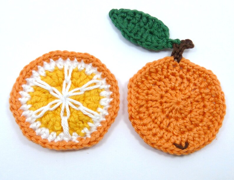 Crochet applique crochet fruit 2 small applique oranges | Etsy