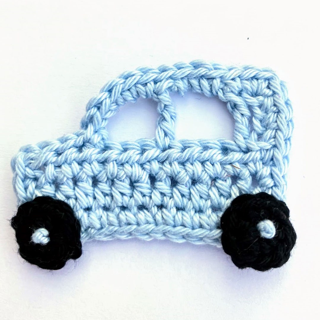 Crochet Applique, Crochet Car, 1 Large Pale Blue Applique Car ...