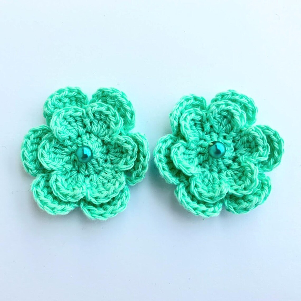 Crochet Applique, 2 Two-layer Crochet Flowers, Cardmaking, Scrapbooking ...