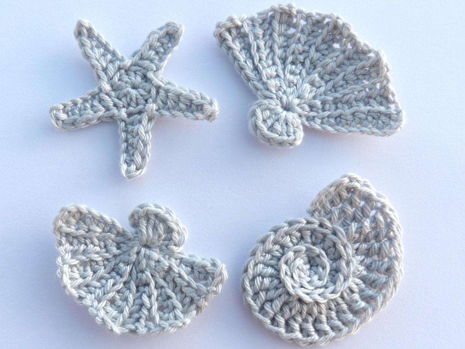 Crochet Shells Crochet Applique 4 Siver Grey Applique Shells - Etsy UK
