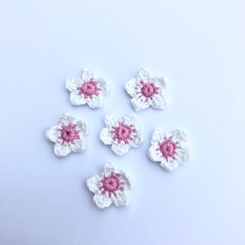 Crochet Applique, Crochet Flowers 6 Small Applique Flowers, Cardmaking ...
