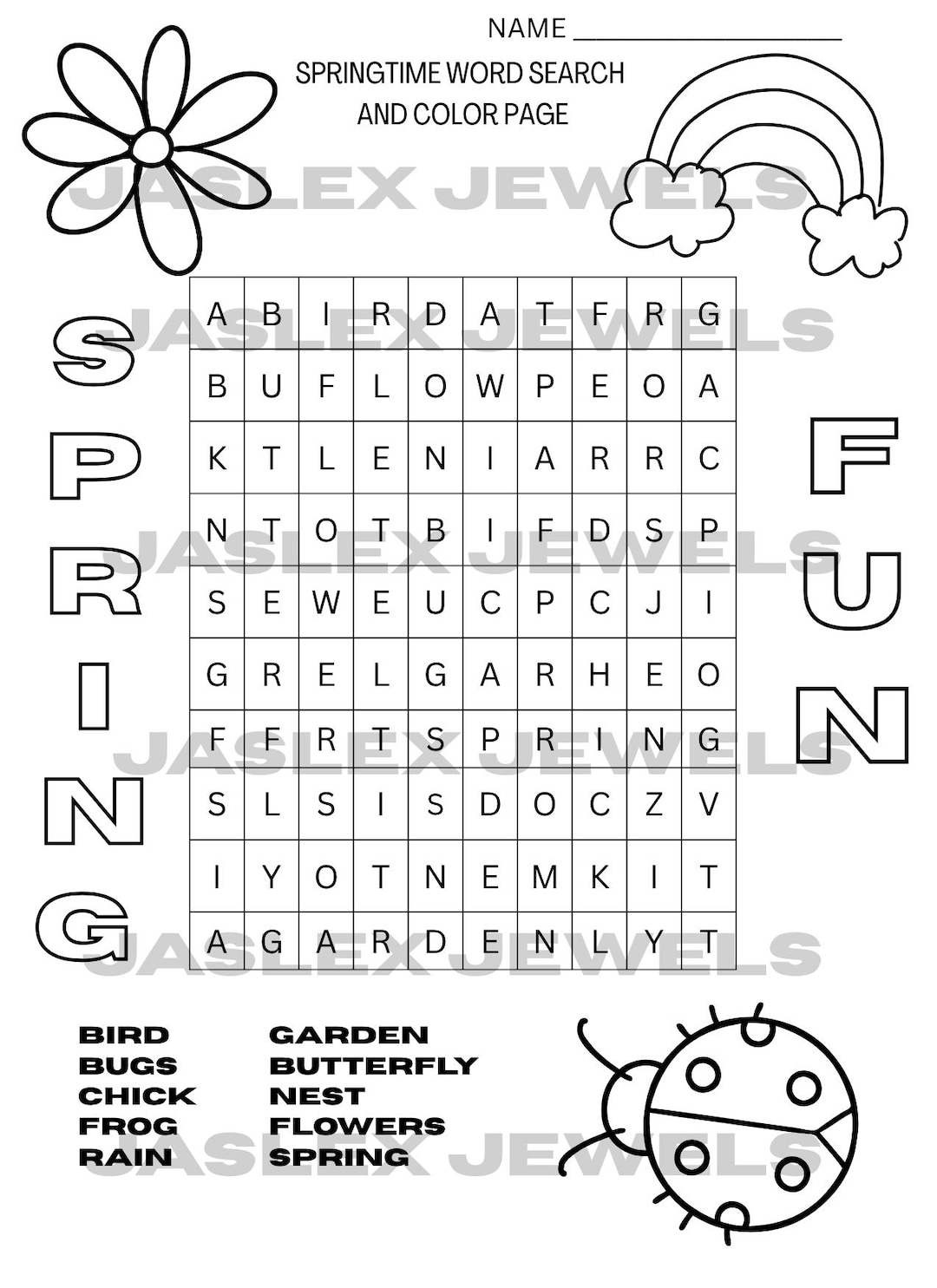 Springtime Word Search and Coloring Page - Etsy