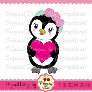 Valentine's Day Cute Penguin With Heart Svg, Flowers Penguin Svg ...