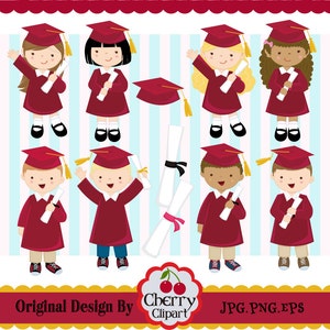 Graduation_boys and Girls Digital Clipart Set red-preschool - Etsy