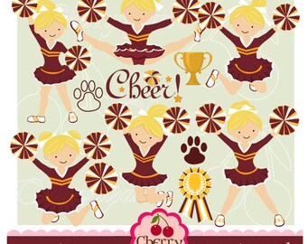 Navy Blue and Yellow Cheerleader Digital Clipart Set for | Etsy