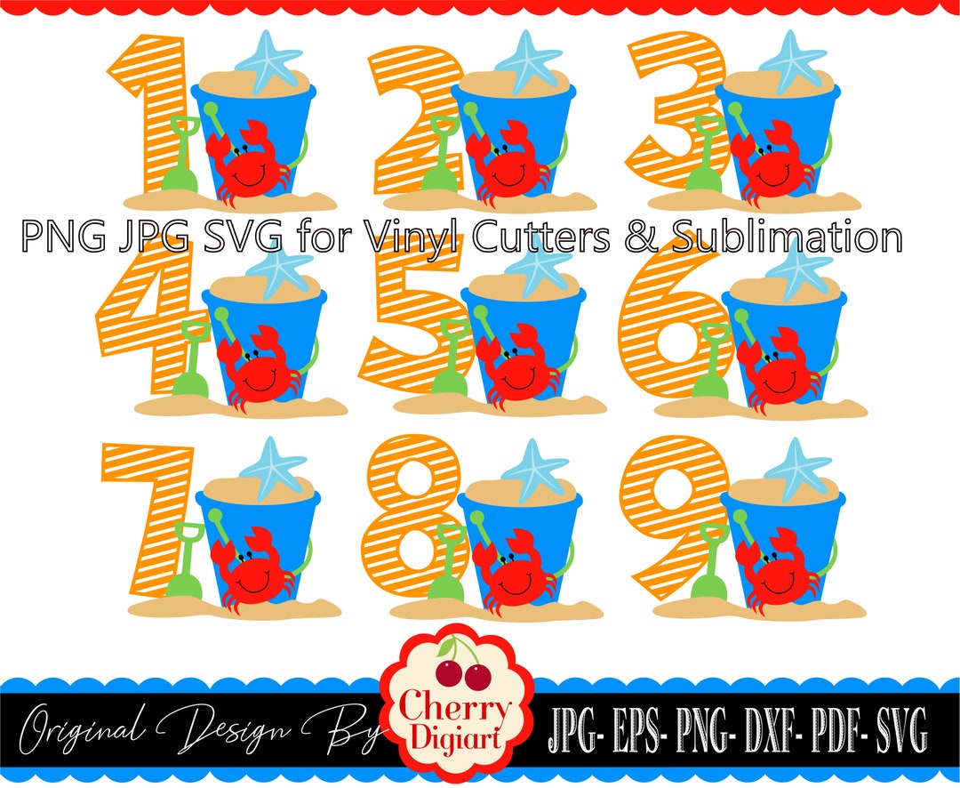 SVG PNG Beach Bucket Numbers Bundle Silhouette & Cricut Cut, T-shirt ...