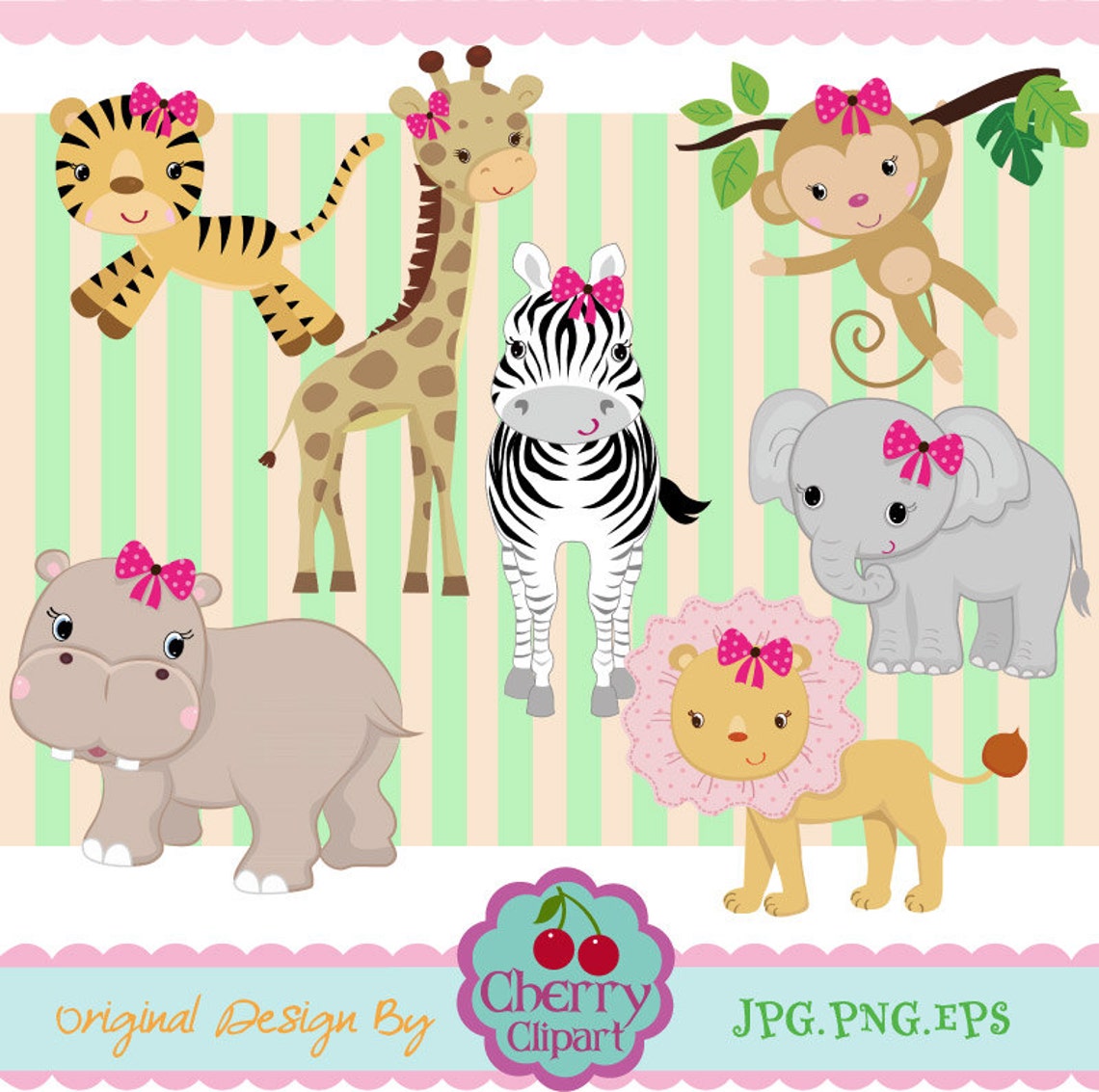 Girls Jungle Animals Digital Clipart Set 02 personal and - Etsy