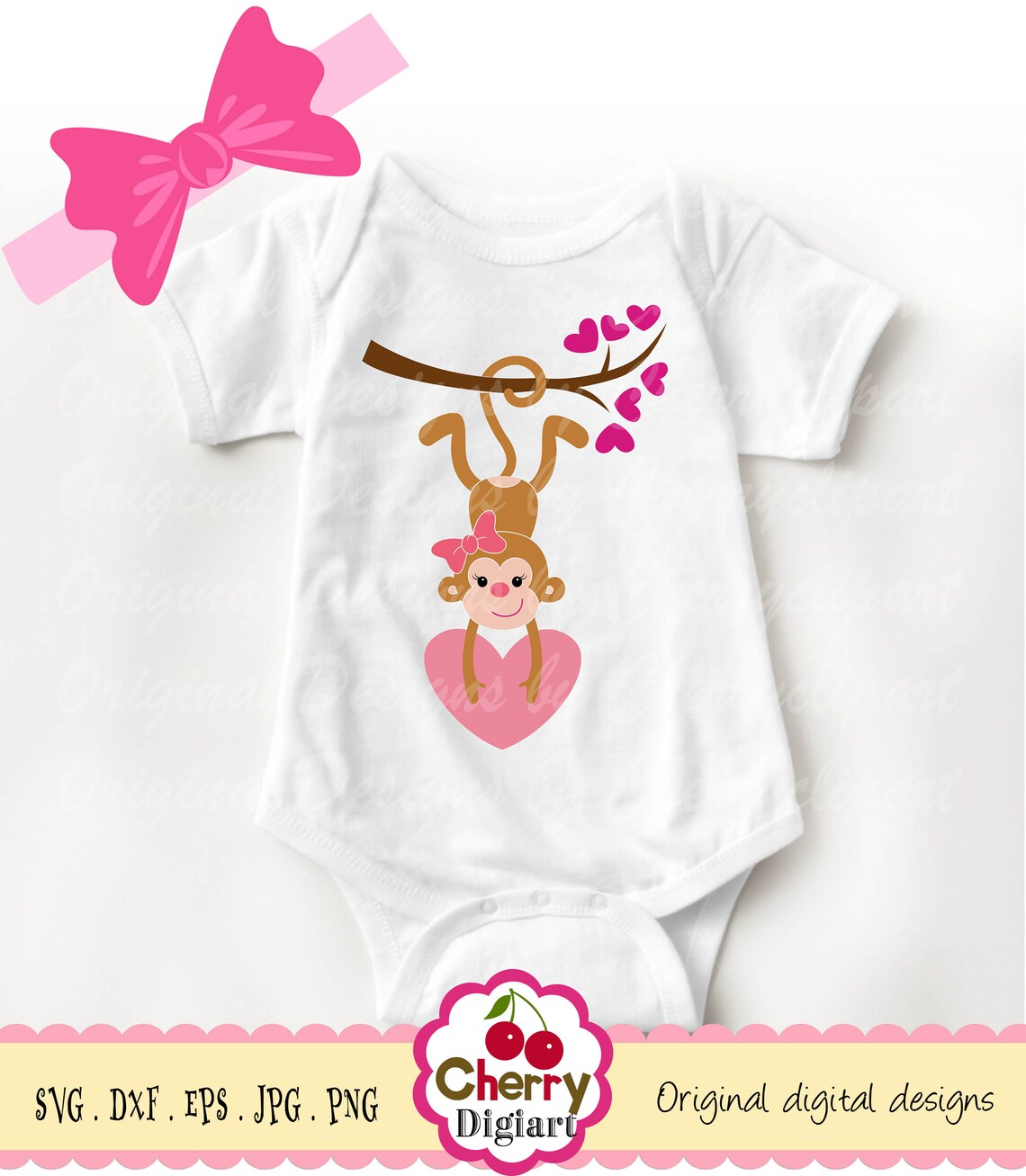 Monkey Girl SVG DXF Valentines' Day Sweet Monkey SVG | Etsy