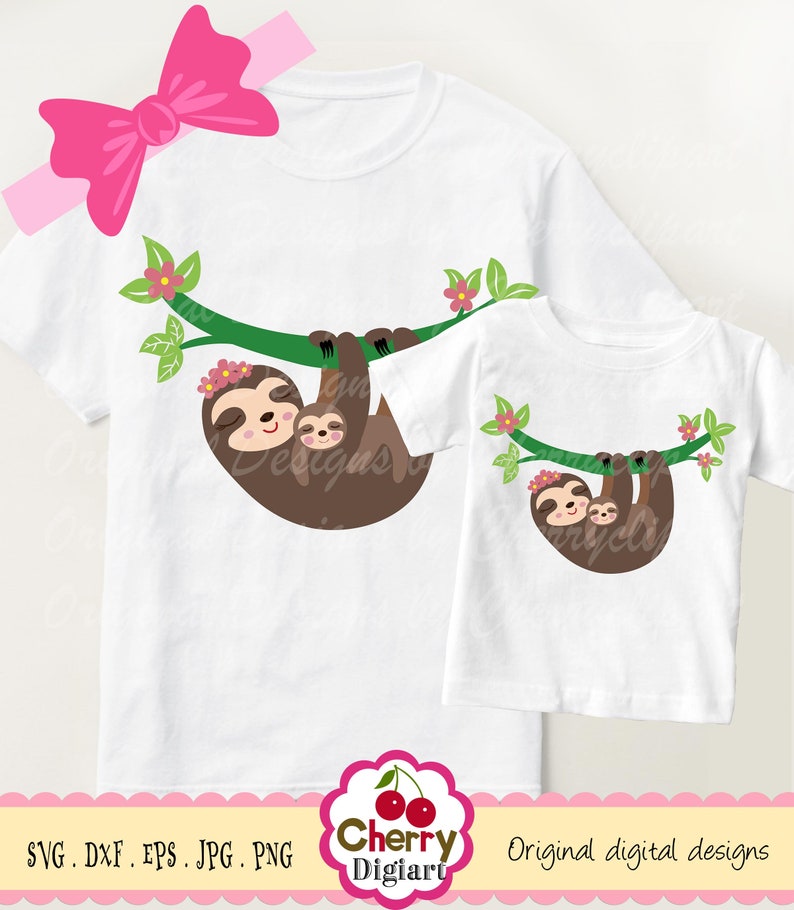 Sloth Mom and Baby Svg Sleepy Sloth Sloth With Flowers | Etsy