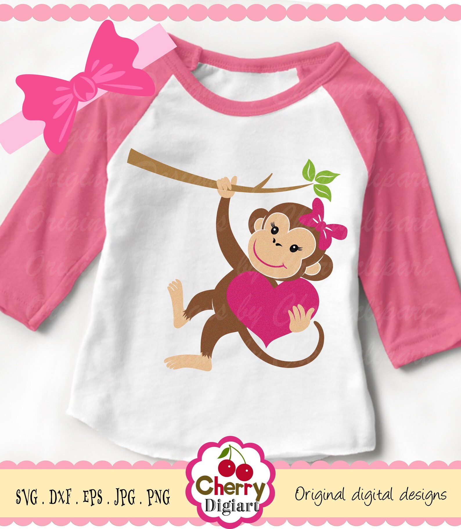 Valentines Day Monkey Svg Baby Monkey Girl Svg Silhouette & | Etsy