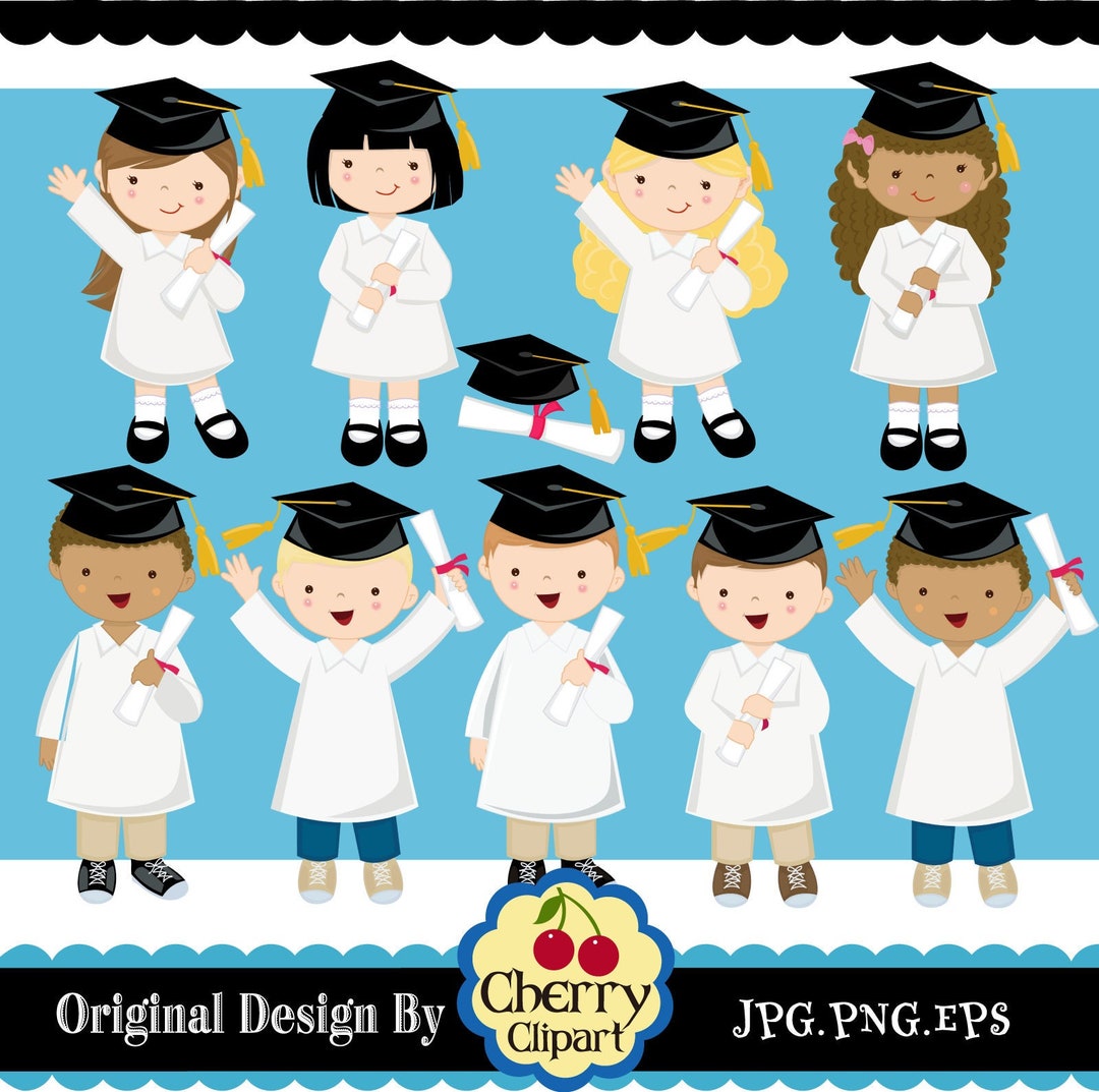 Graduation Boys and Girls Digital Clip Art Set (white Gowns ...