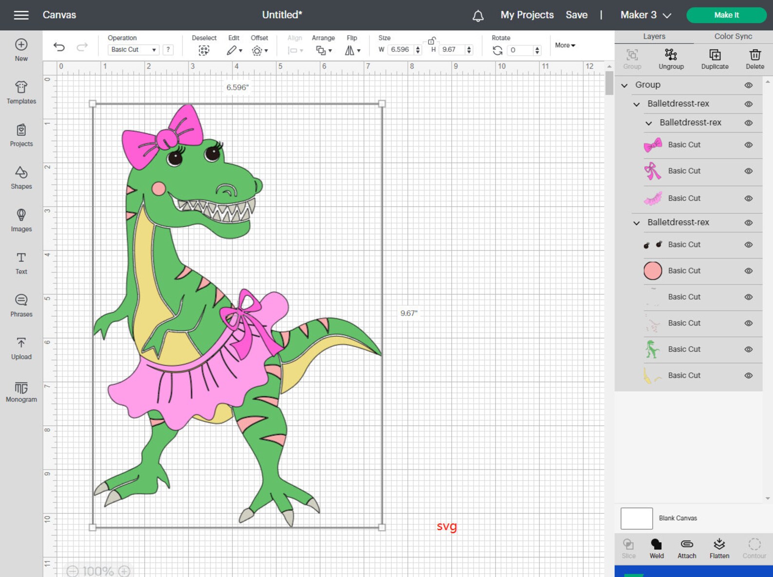 Dinosaur SVG, Ballet Dress T-rex Svg Silhouette & Circut Cut Design, T ...