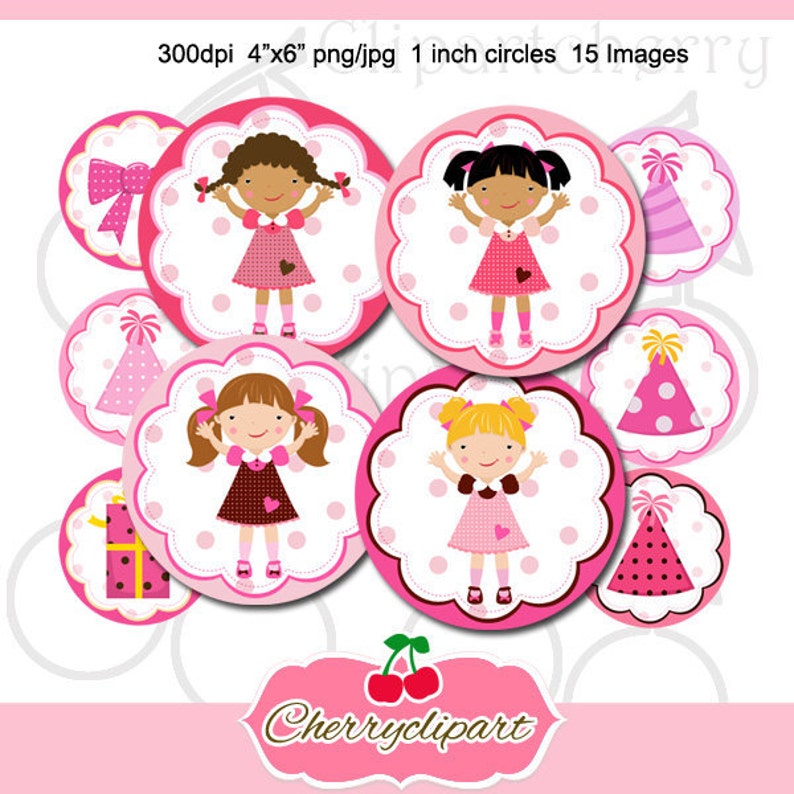 Birthday Party Girls 1 Inch Circles Round Graphics Digital - Etsy