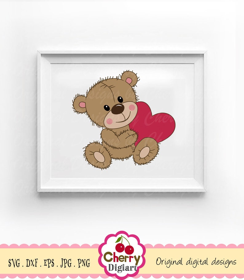 Valentines Day Baby Bear Svg, Teddy With Heart Svg Silhouette & Cricut ...
