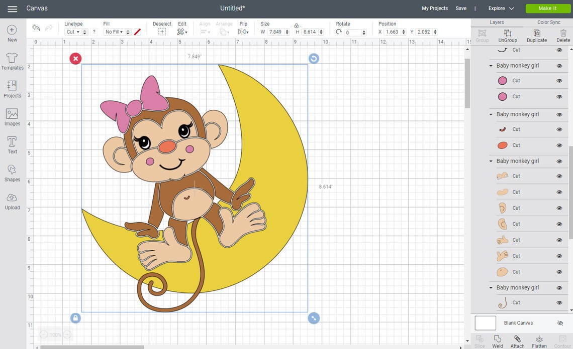 Monkey Girl SVG DXF Baby Monkey on the Moon Svg Silhouette & - Etsy