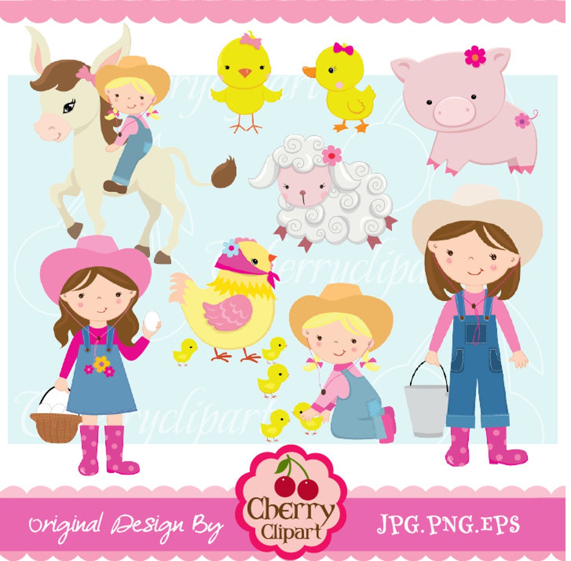 Farm Friends for Girls Digital Clipart Set For-personal and - Etsy