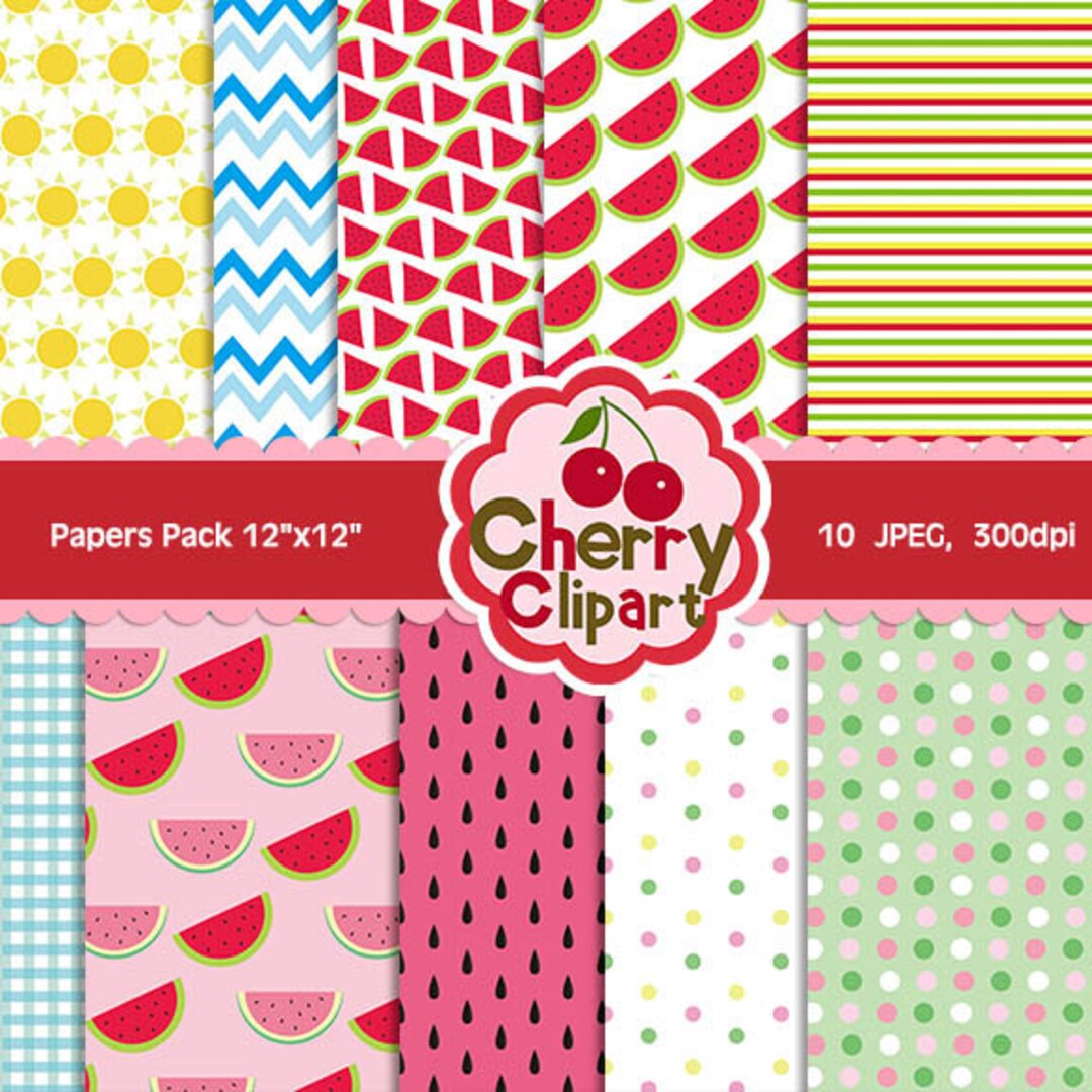 Summer Party Digital Papers Set, Watermelon Digital Papers,summer ...