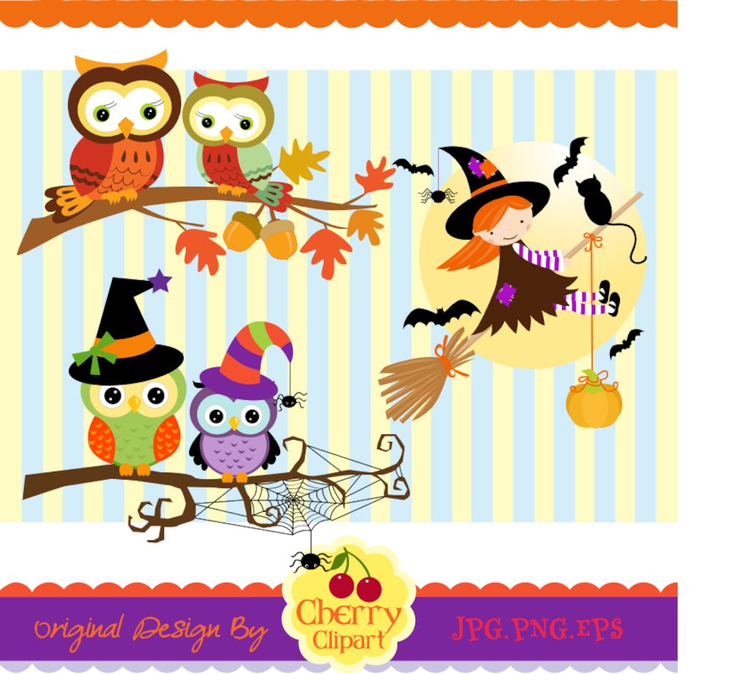 Autumn Owls,halloween Owls,cute Witch Digital Clip Art-personal and ...