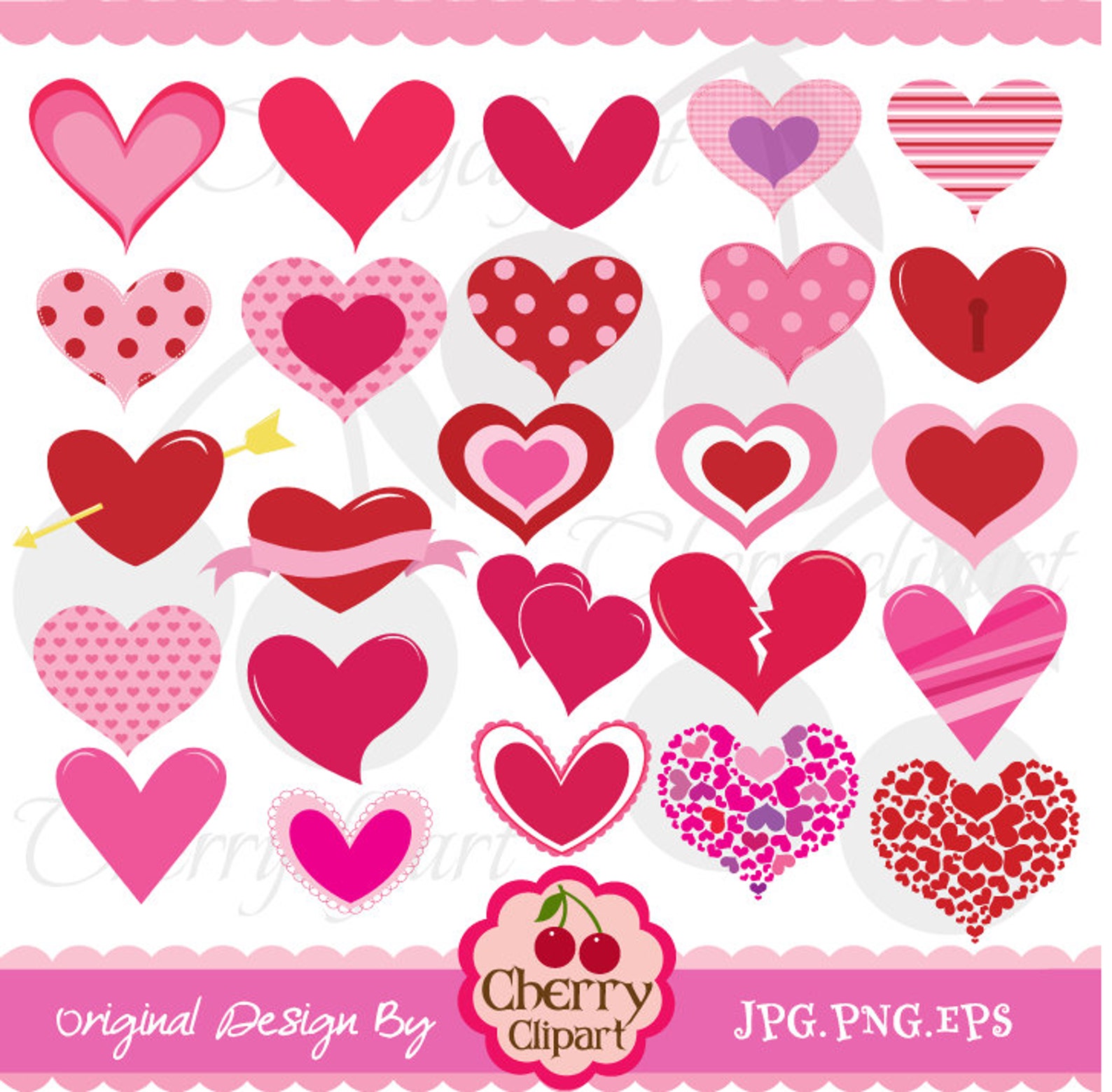 Valentine Hearts Digital Clipart Set-personal and Commercial - Etsy