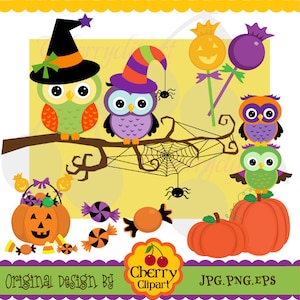 Halloween Cute Owls Digital Clipart Elements Set for -personal and ...