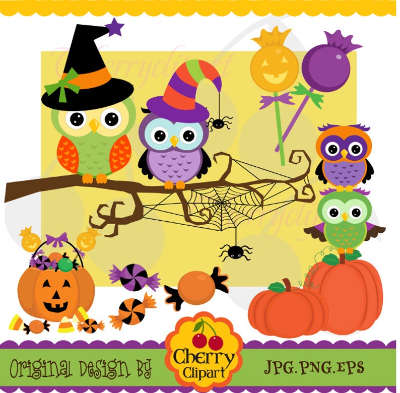 Halloween Cute Owls Digital Clipart Elements Set for personal - Etsy