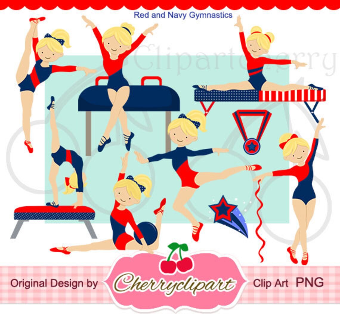 Gymnastics Girls Digital Clip Art Red and Navy personal and - Etsy