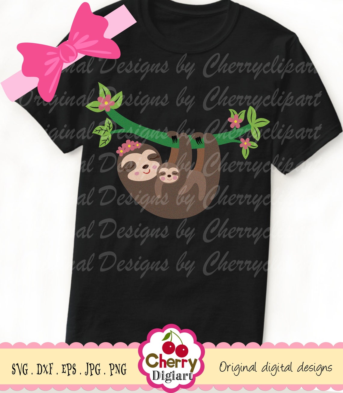 Sloth Mom and Baby Svg Sleepy Sloth Sloth With Flowers | Etsy