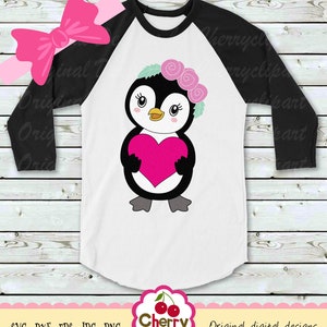 Valentine's Day Cute Penguin With Heart Svg, Flowers Penguin Svg ...