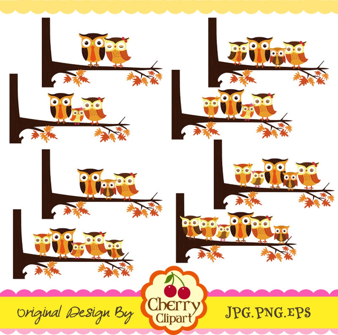 Autumn Cute Owlsfamily Owls Digital Clipart Set NO.AN029 - Etsy