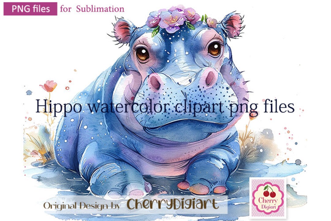 Hippos Watercolor Clipart Bundle, Hippo Printable, Hippo Png ...