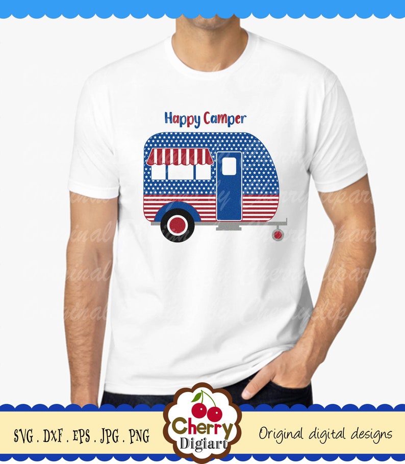 4th of July Happy Camper Svg Camping Trailer Svg - Etsy