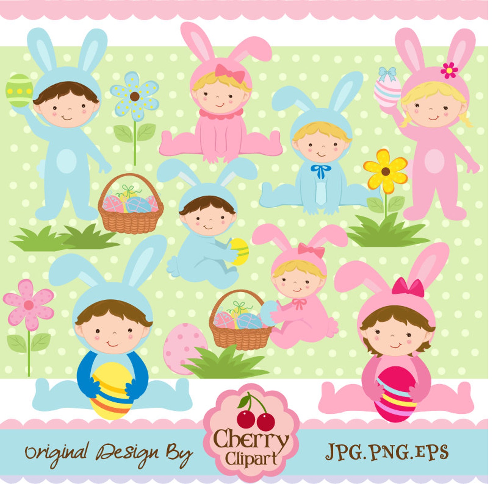 Easter Happy Kids Digital Clipart and Digital Matching Papers - Etsy