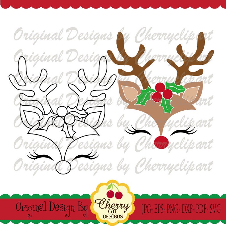 Reindeer Face SVG Dxf Christmas Reindeer Girl With Holly - Etsy