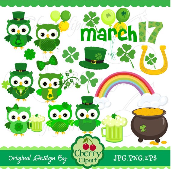Saint Patrick's Day Cute OWLS Digital Clipart Set st - Etsy UK