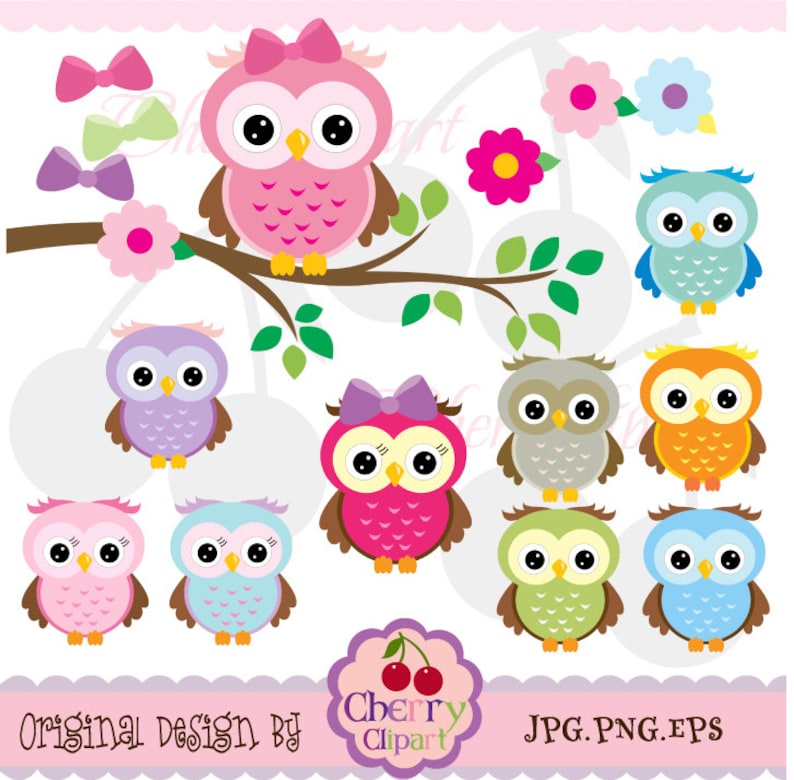 Cute Owls Digital Clipart Elements Set - Etsy