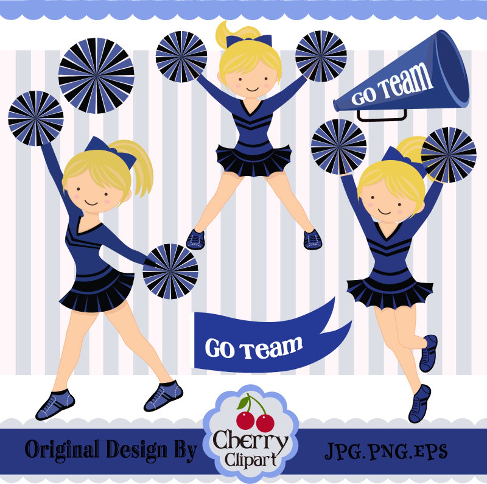 Royal Blue and Black Cheerleaders Digital Clipart | Etsy