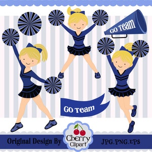 Royal Blue and Black Cheerleaders Digital Clipart Set,cheerleader Girls ...