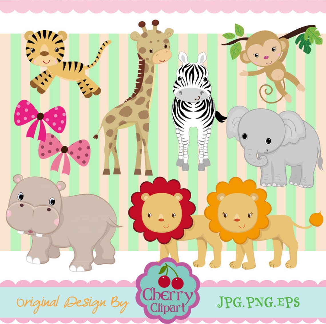 Girls Jungle Animals Digital Clipart Set 02 personal and - Etsy