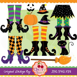 Halloween Cute Witches and Witch Feet Digital Clipart Set -personal and ...