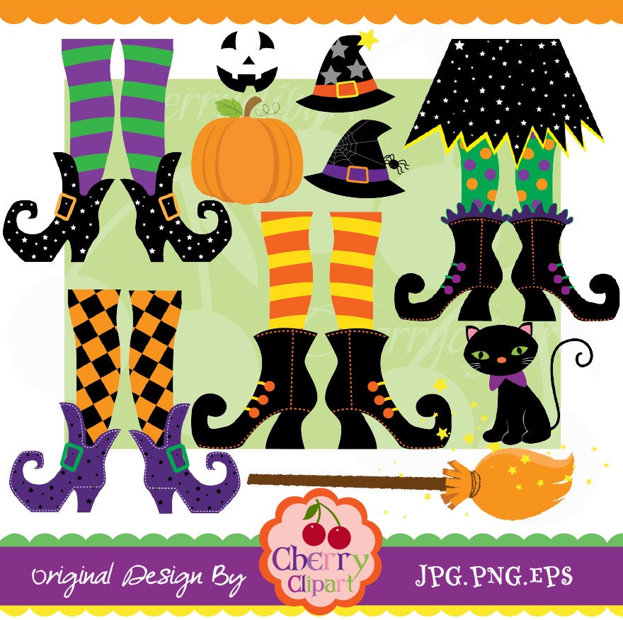 Halloween Cute Witches and Witch Feet Digital Clipart Set - Etsy UK
