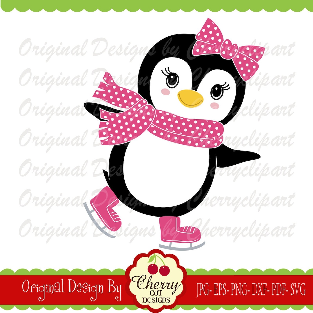 Skating Penguin Girl Svg Png Jpg Silhouette & Cricut Cut Files, Penguin ...