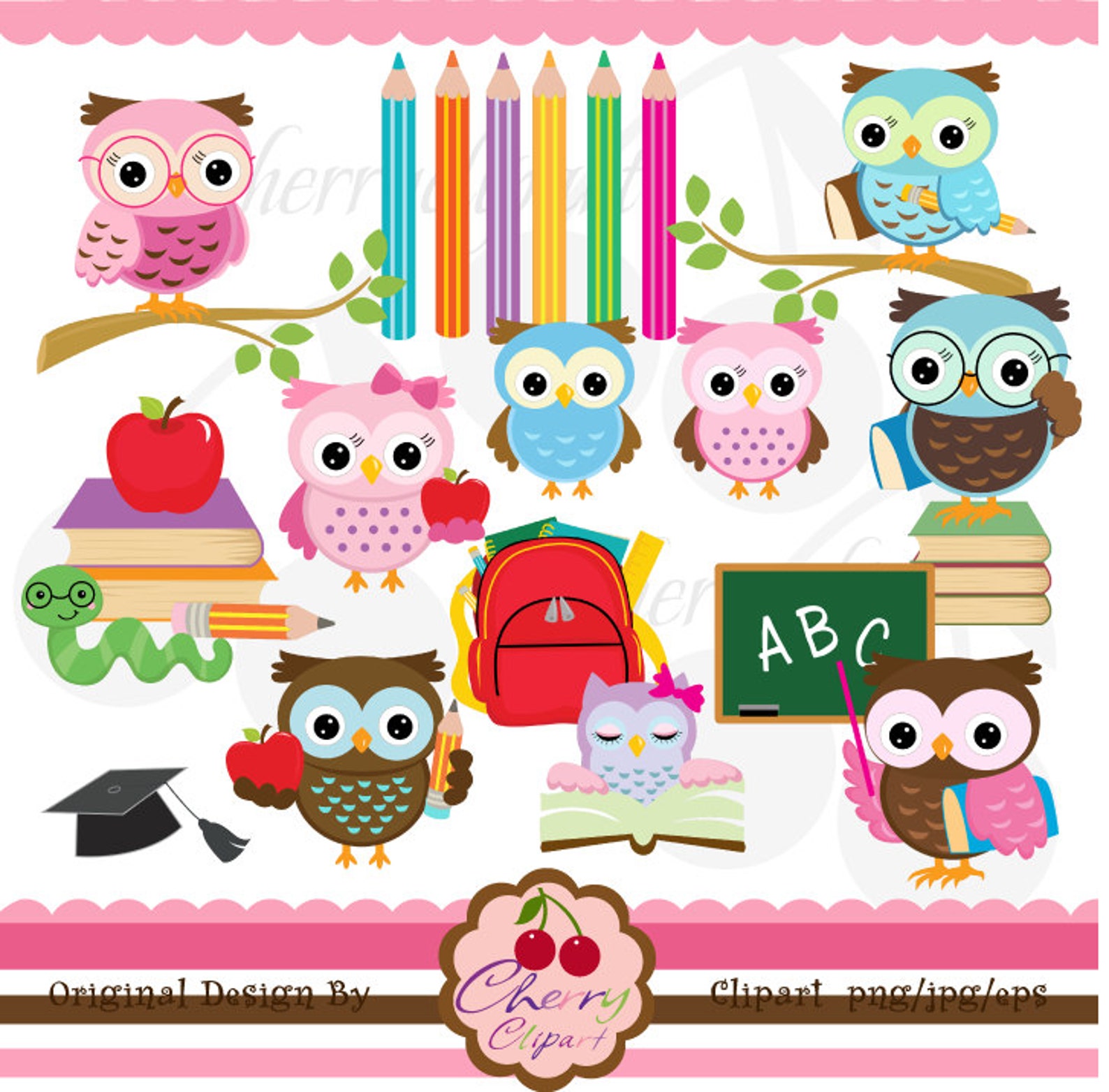 School Owls Digital Clipart Set for personal and Commercial - Etsy