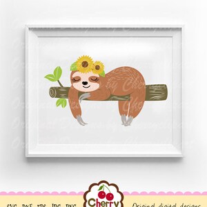Sloth Svg, Sunflowers Sloth Svg, Sleepy Sloth, Animal Svg Silhouette ...